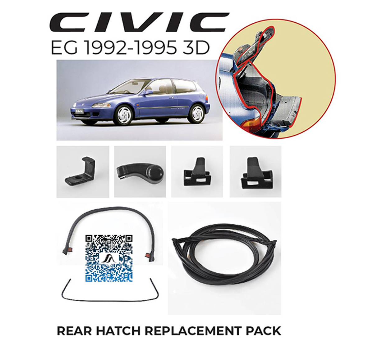 Weatherstripping kit pack for Hatch door HONDA CIVIC EG 3D 1992-1995 ...